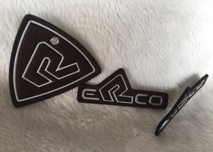 Customized Brown Suede Embossed Leather Patches , Shiny Siliver High ...