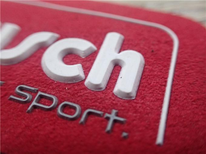 Durable Soft Red Suede Custom Rubber Logo Patches Injection Two Color