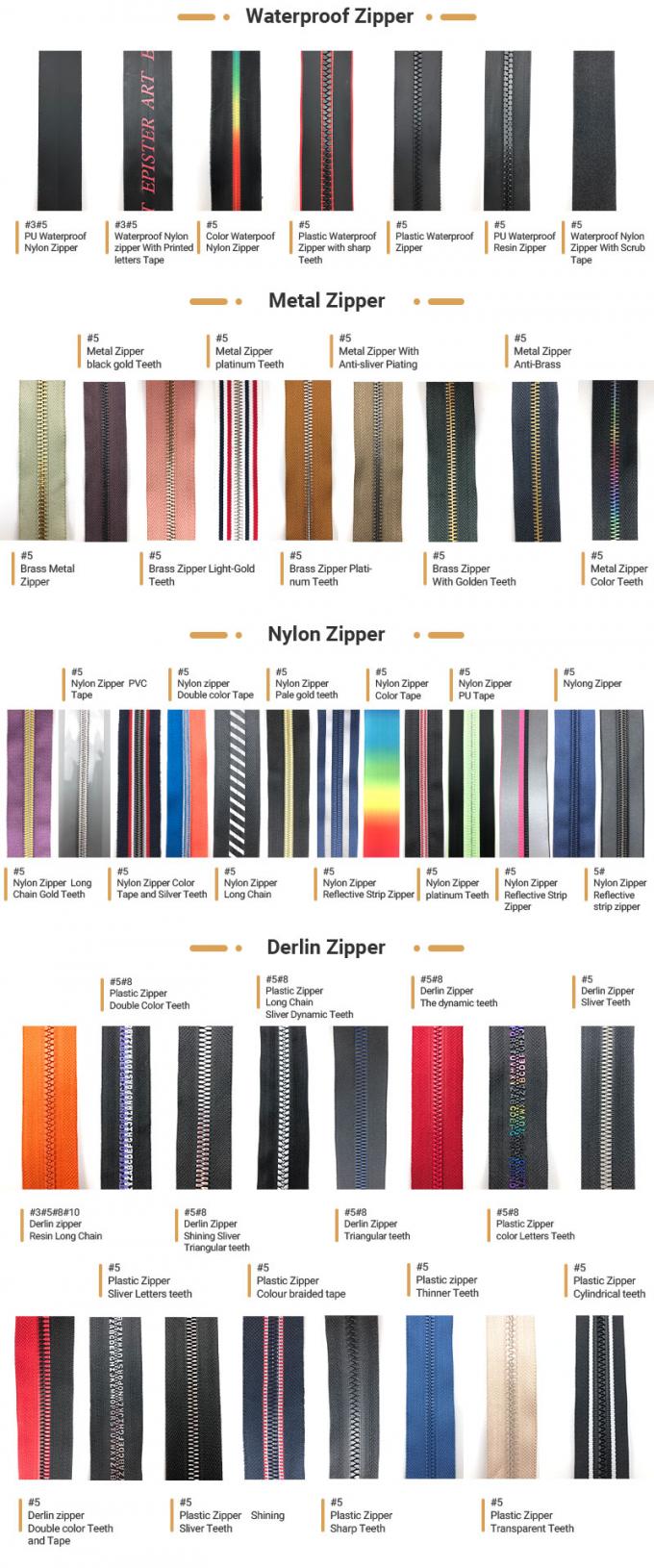 Gold Color Teeth Metal Zips For Bags / Heavy Duty Metal Zippers